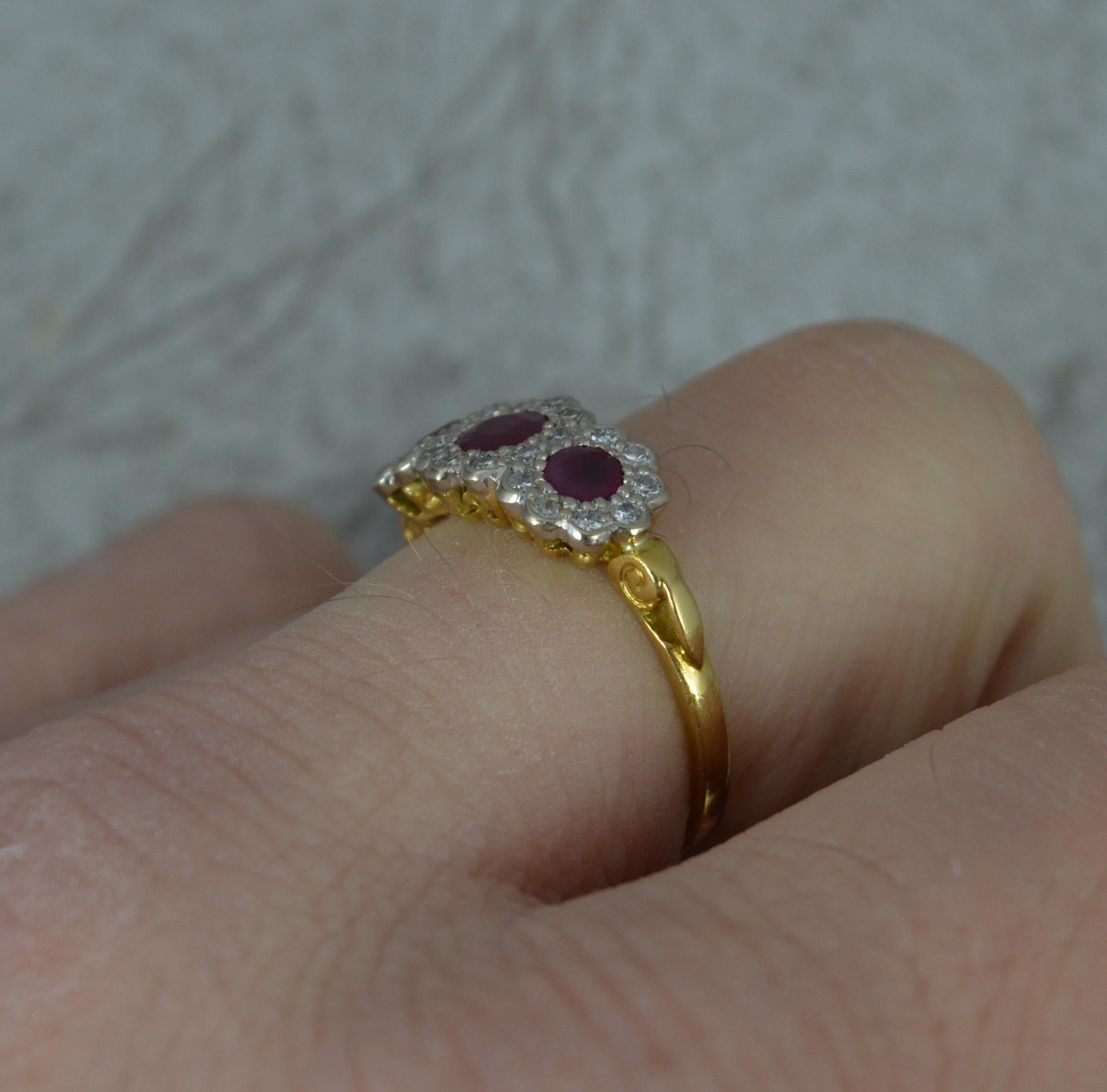 Sparkly Ruby and Diamond 18ct Gold Triple Cluster Ring For Sale at 1stDibs