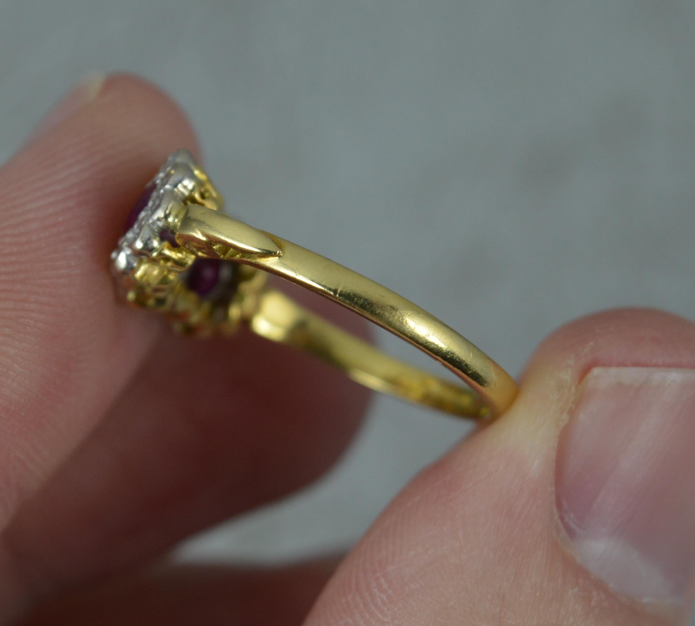Sparkly Ruby and Diamond 18ct Gold Triple Cluster Ring For Sale at 1stDibs