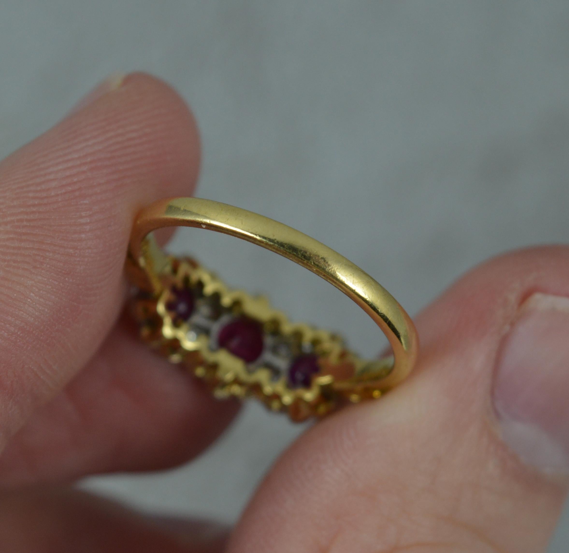 Sparkly Ruby and Diamond 18ct Gold Triple Cluster Ring For Sale at 1stDibs