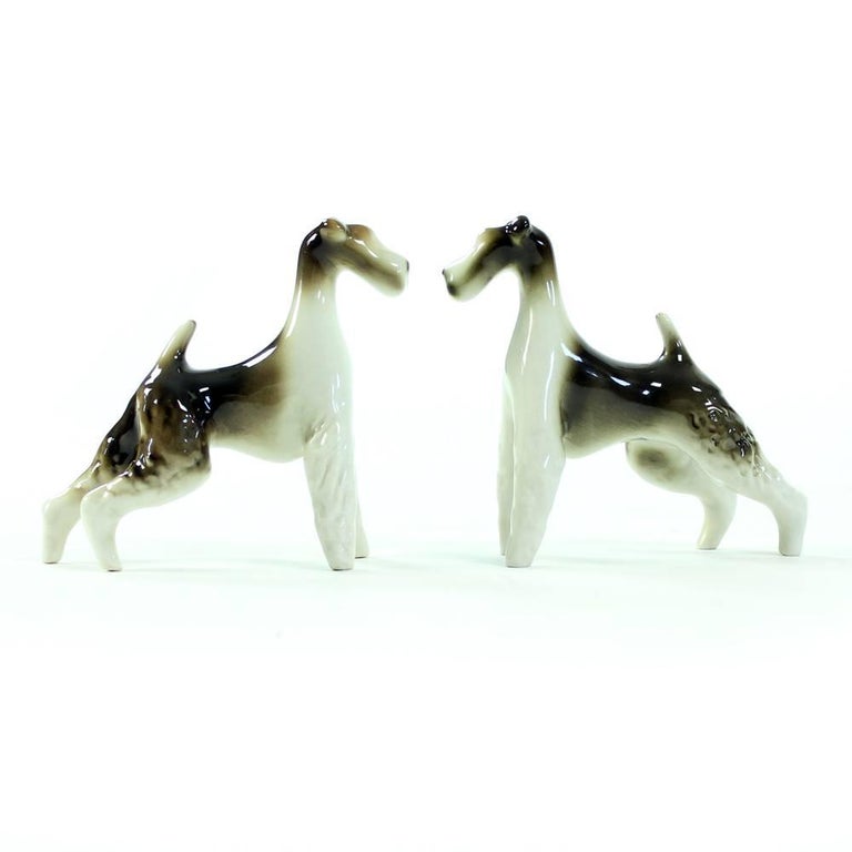Sparring Foxterriers, Set of Two Dog Sculptures, Royal Dux, circa 1960 ...