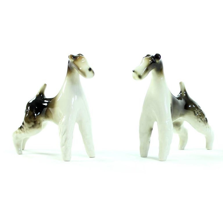 Sparring Foxterriers, Set of Two Dog Sculptures, Royal Dux, circa 1960 ...