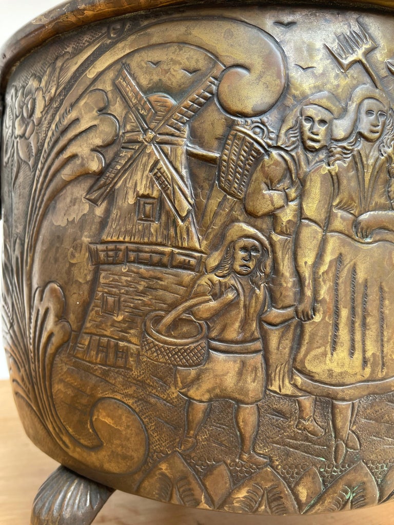 Special Brass and Bronze Log Bin / Firewood Bucket or Basket w. Lion ...