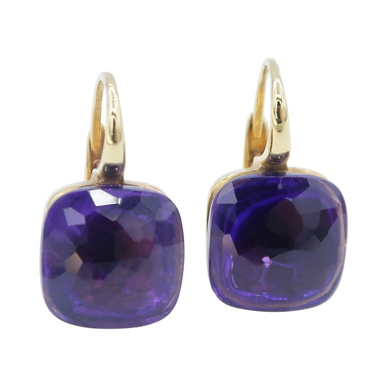 Emerald Cut Amethyst with Round Tsavorite 18 Karat Rose Yellow Gold ...