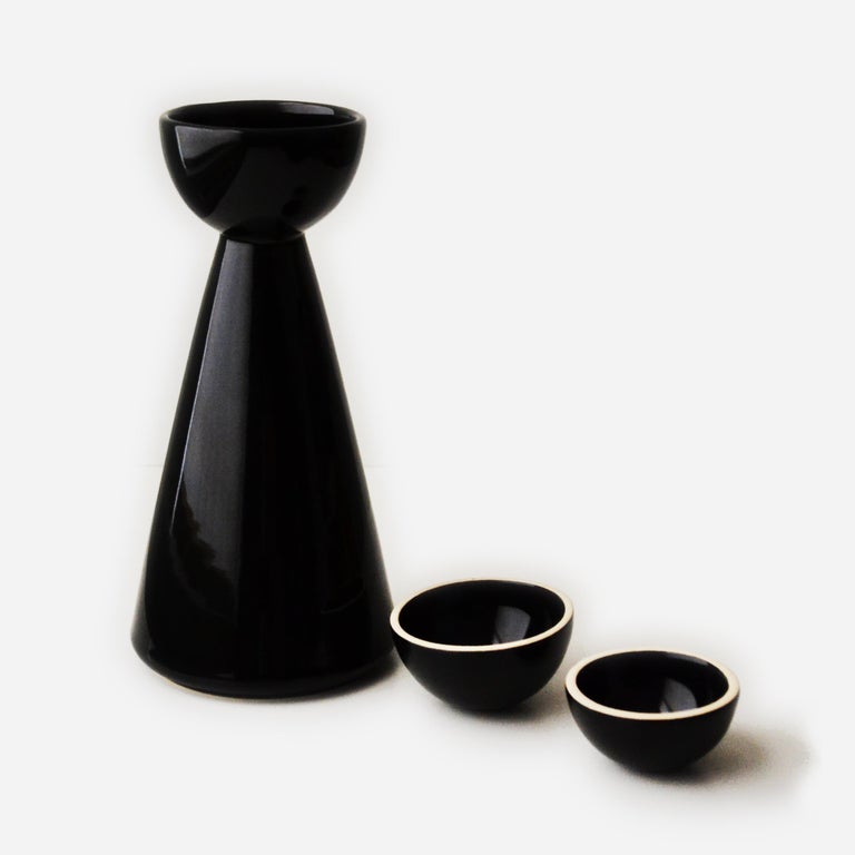 Special Edition Ceramic Carafe and Cups Bright Shine Black Jug Vase ...