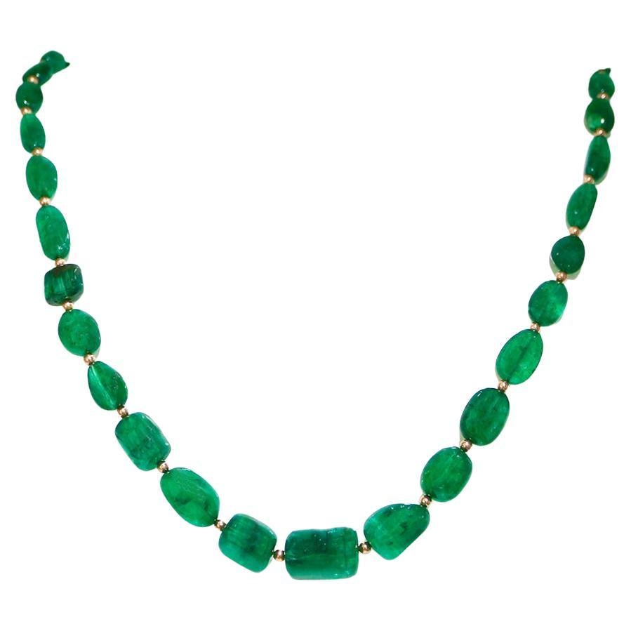 70ct Single Layer Natural Emerald Ruby and Sapphire Bead Necklace 14k ...