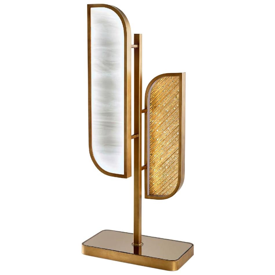 Stylish Table Lamp with Frame Metal Mesh and Decorative Insert in Brass ...