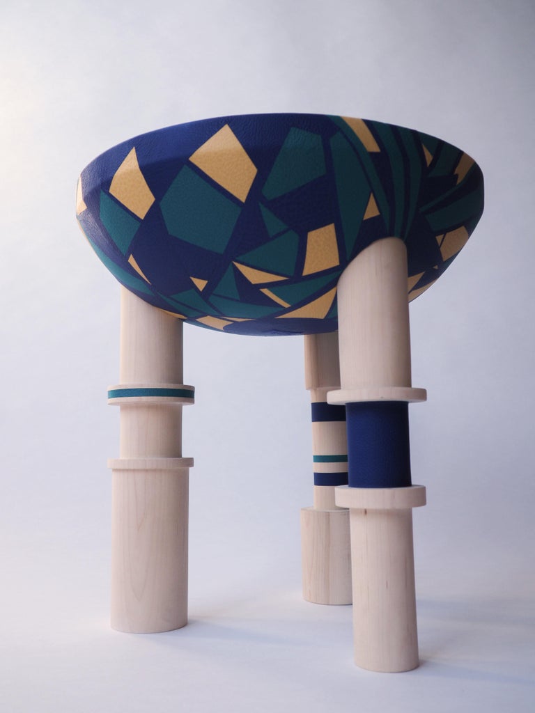 Specimen N*01 Side table in Maple and Leather Marquetry For Sale at 1stDibs