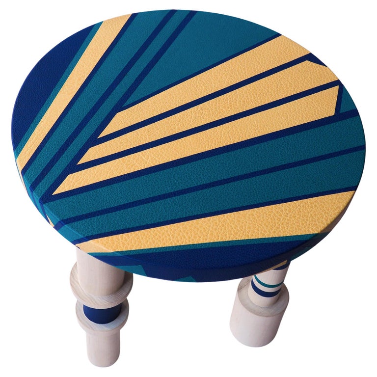 Specimen N*01 Side table in Maple and Leather Marquetry For Sale at 1stDibs