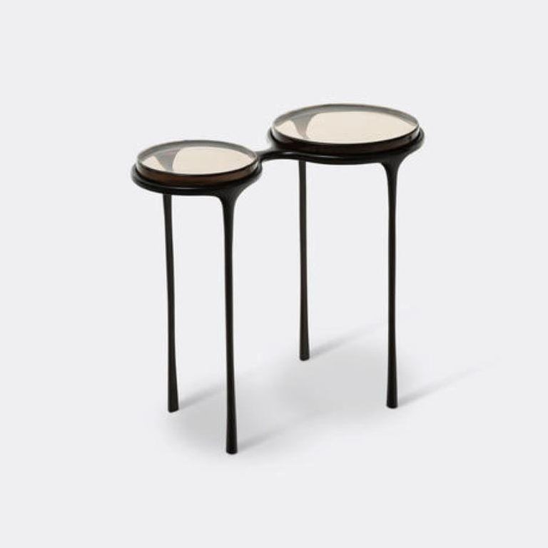 Spectacles Side Table, Monument Dark Bronze Base, Fog Cast Glass Top ...