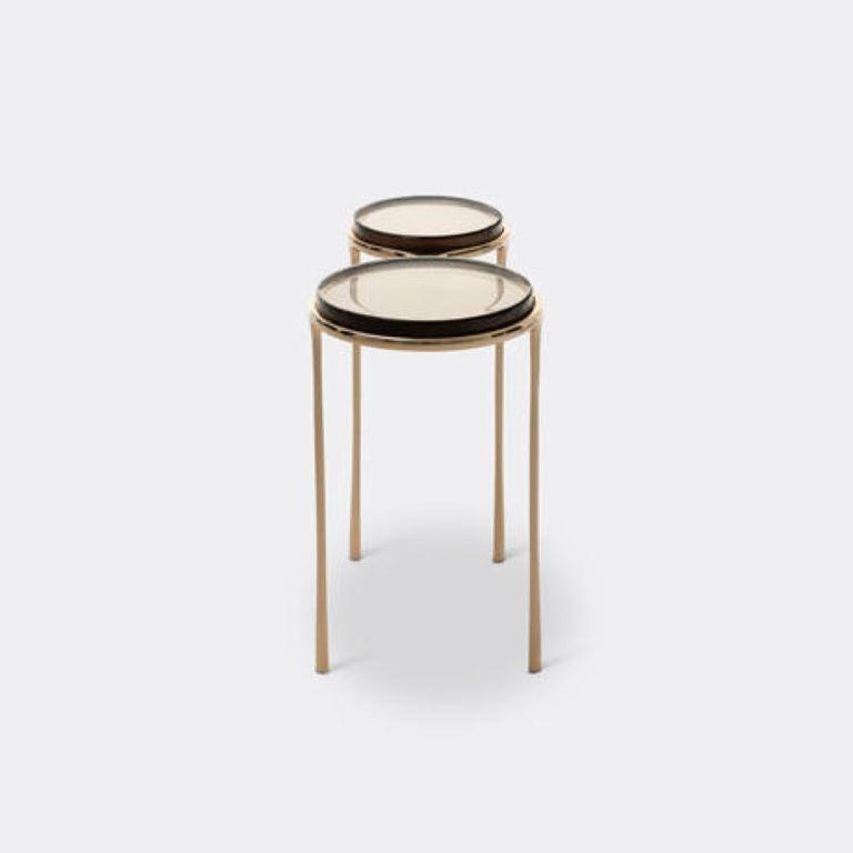 Spectacles Side Table, Polished Bronze Base, Fog Cast Glass Top For ...