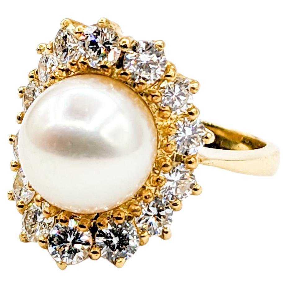 Gorgeous Vintage Coral Cocktail Ring with Pearl Halo in 18k Yellow Gold ...