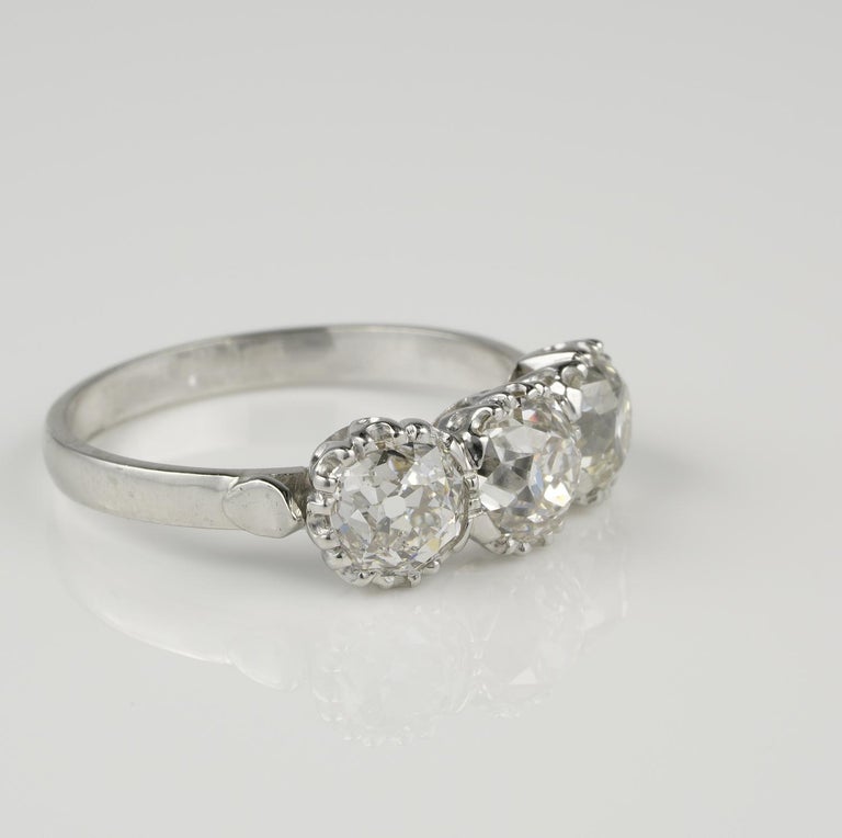 Spectacular 2.78 Carat Old Mine Cut Trilogy Ring Platinum at 1stDibs