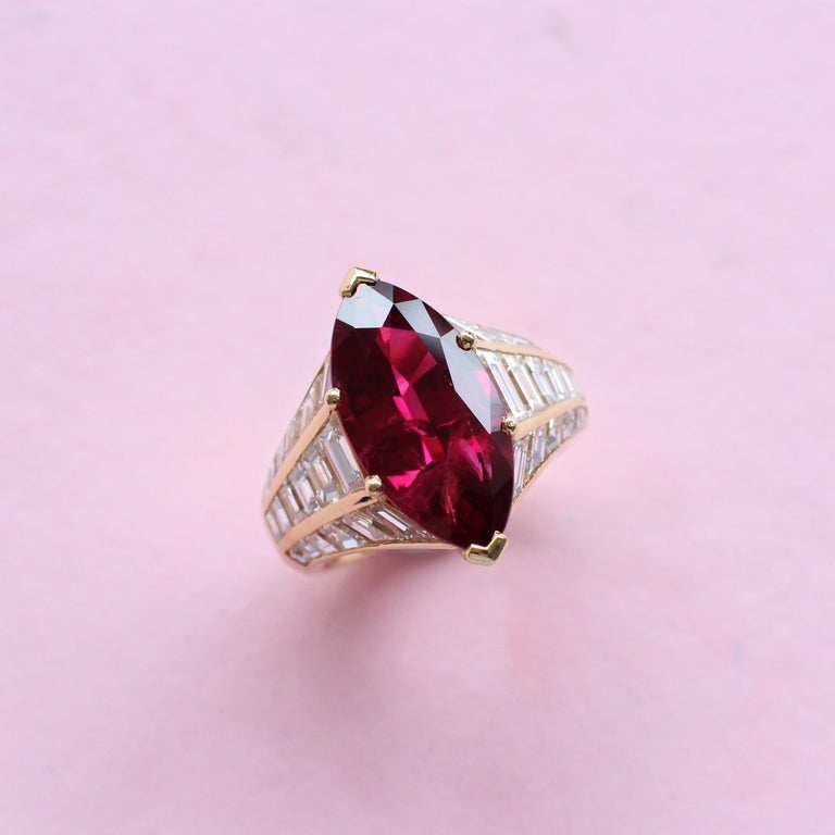 Spectacular 6 Carats Ruby and Diamond Marquise Ring For Sale at 1stDibs