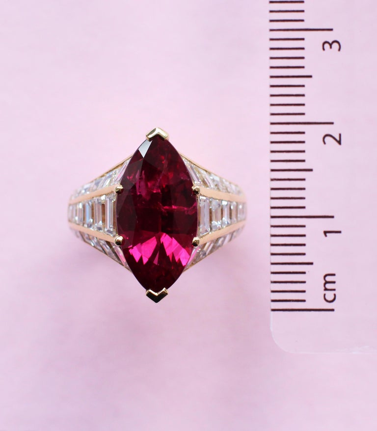Spectacular 6 Carats Ruby and Diamond Marquise Ring For Sale at 1stDibs