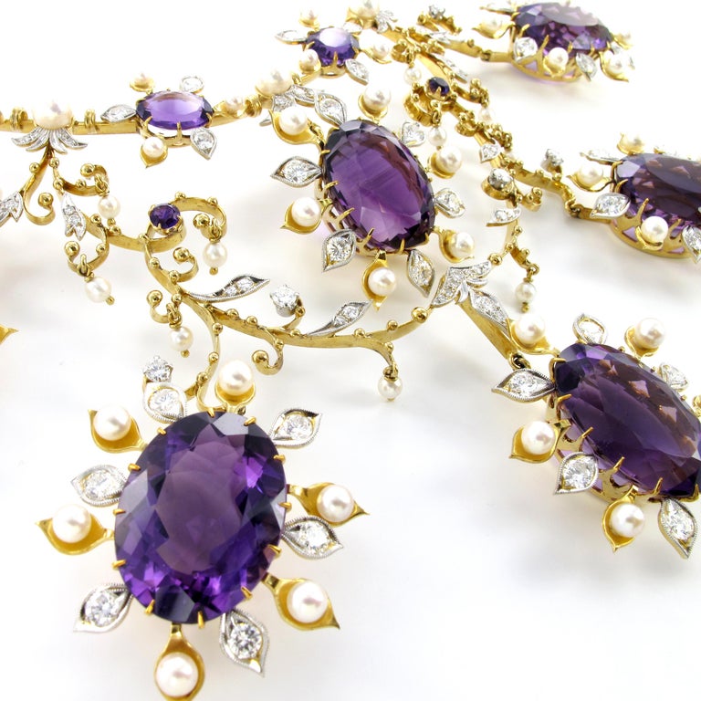 Spectacular Amethyst, Diamond and Pearl Suite in Yellow and White Gold ...