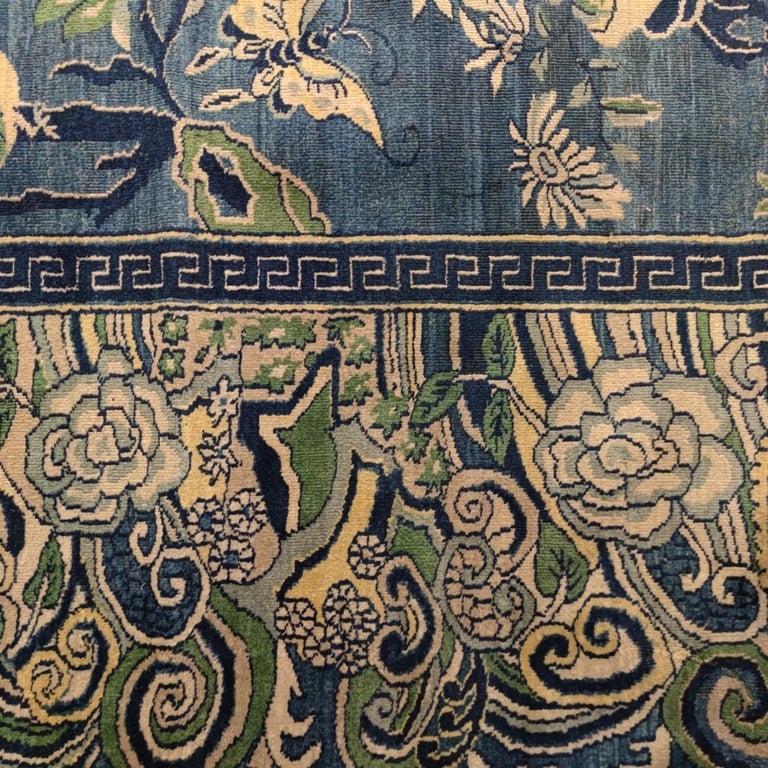 Spectacular Antique Sky Blue Indochine Rug with Cranes and Longevity ...