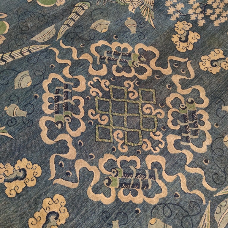 Spectacular Antique Sky Blue Indochine Rug with Cranes and Longevity ...