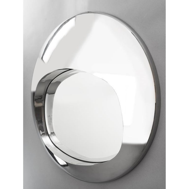 Spectacular Chromed Futuristic Mirror, France 1970's For Sale at 1stDibs