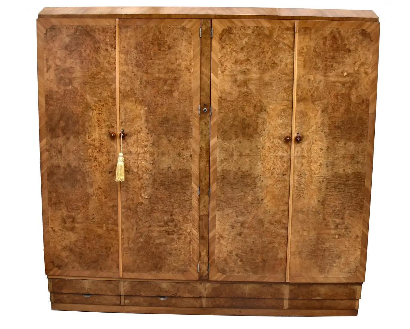 Spectacular English Art Deco 4 Door Figured Walnut Gentleman's ...