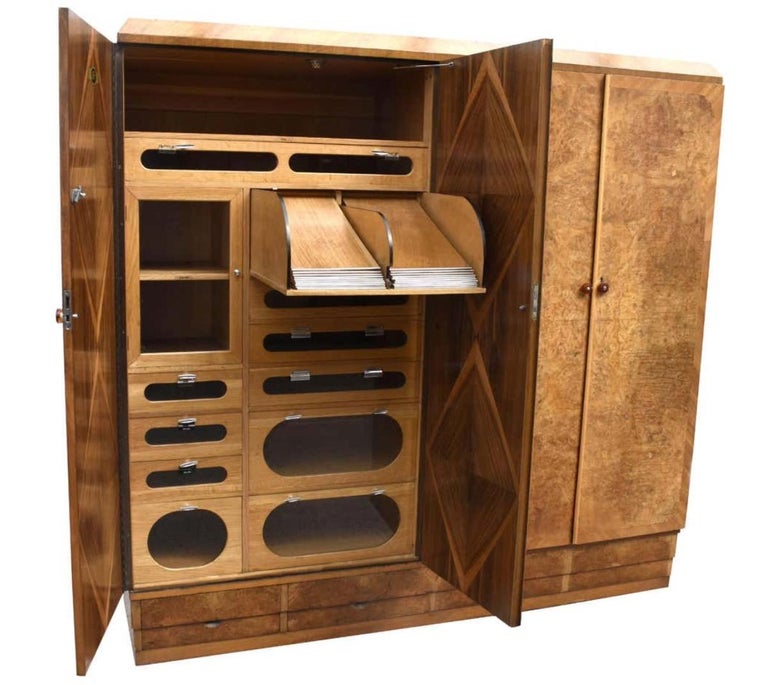 Spectacular English Art Deco 4 Door Figured Walnut Gentleman's ...
