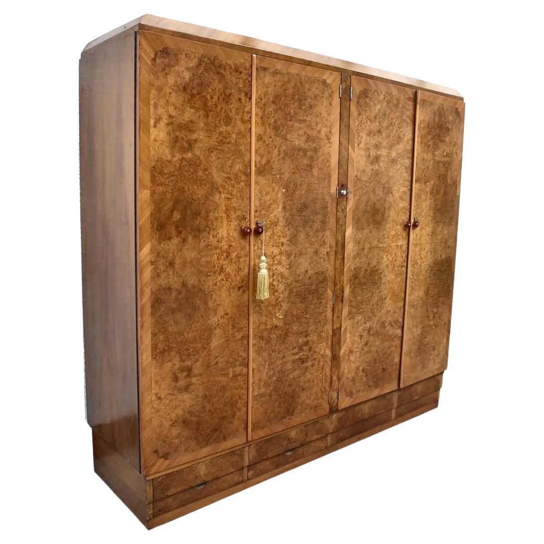 Spectacular English Art Deco 4 Door Figured Walnut Gentleman's ...