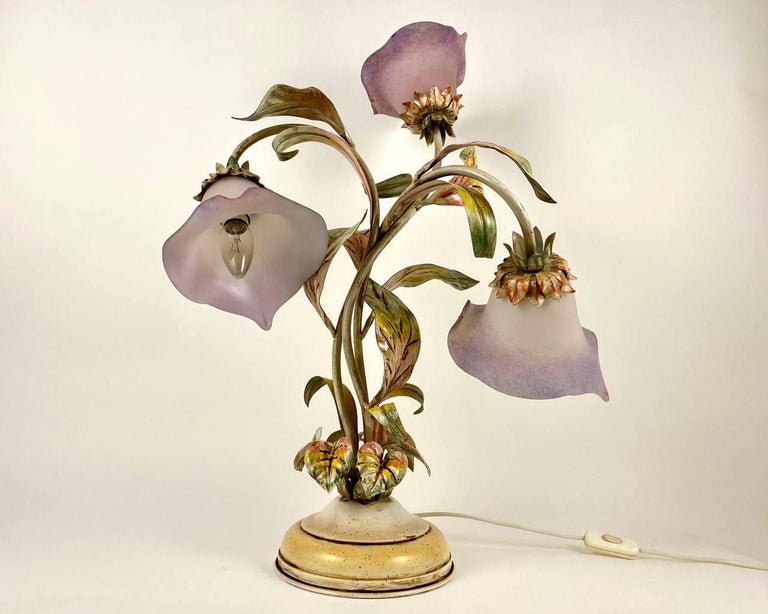 Spectacular Flower Shaped Table Lamp Italian Vintage Glass, Metal Light ...