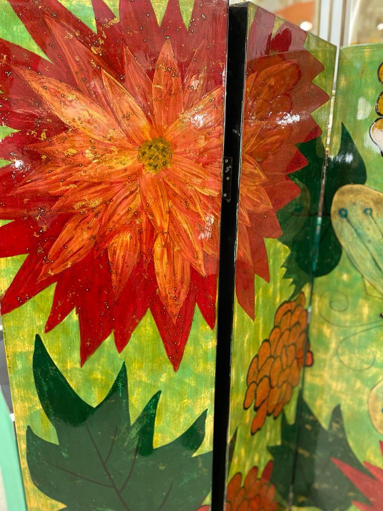 Spectacular Four Panel Hand-Painted Lacquer Screen For Sale at 1stDibs