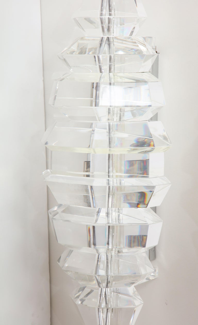 Monumental Pair of Faceted Lucite Sconces For Sale at 1stDibs