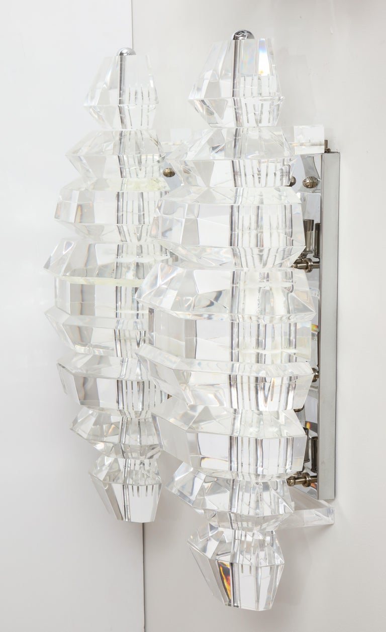 Monumental Pair of Faceted Lucite Sconces For Sale at 1stDibs