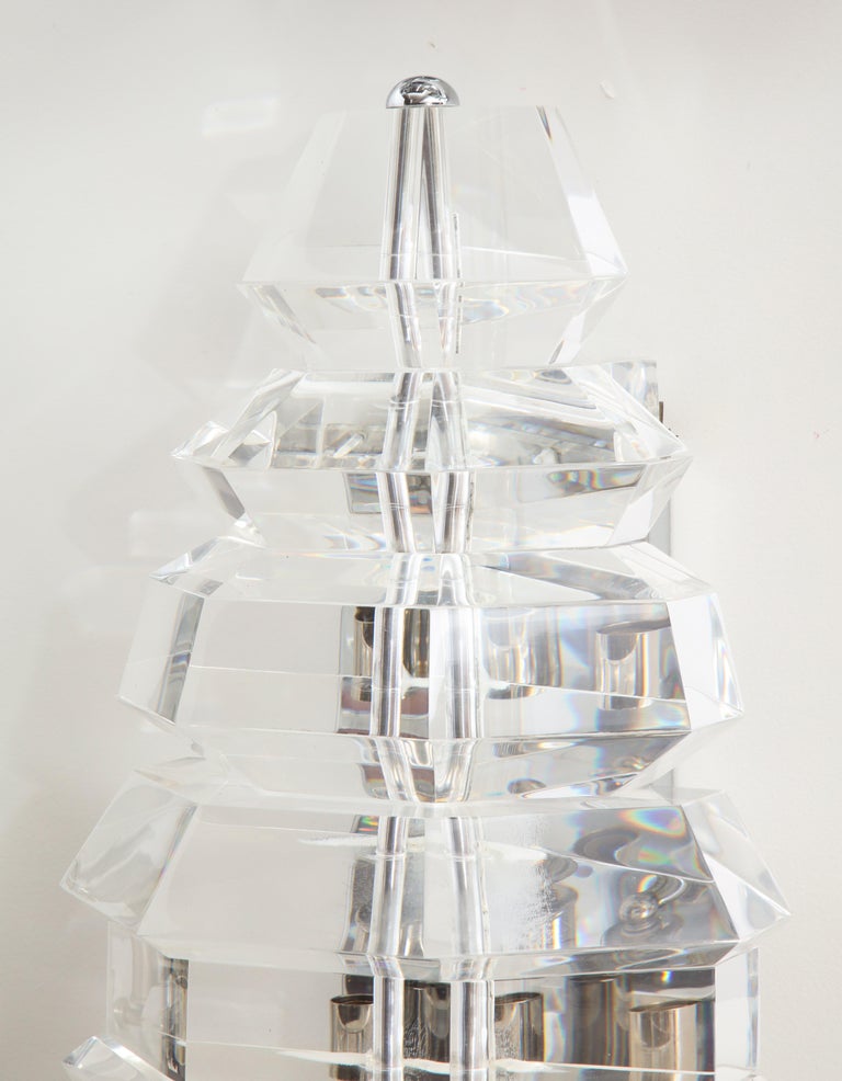 Monumental Pair of Faceted Lucite Sconces For Sale at 1stDibs