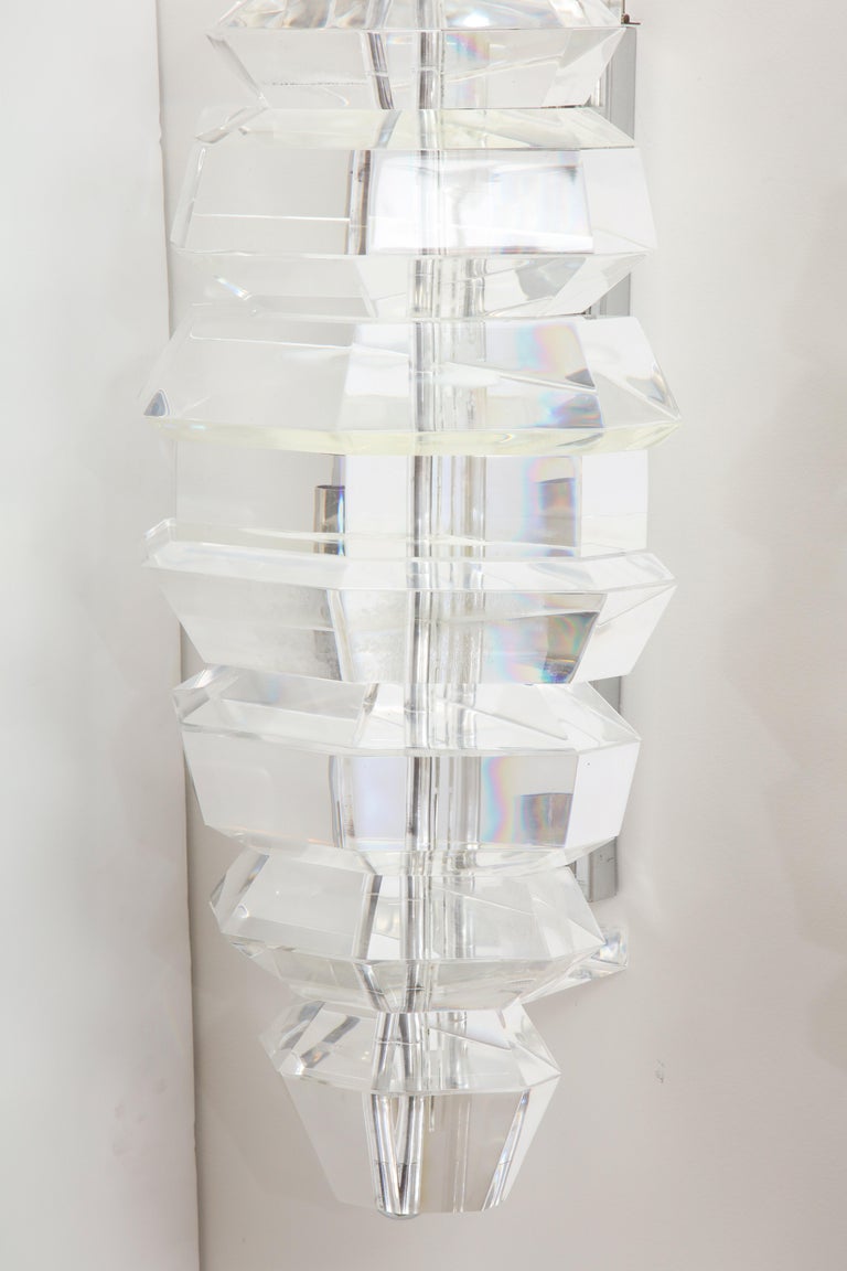 Monumental Pair of Faceted Lucite Sconces For Sale at 1stDibs