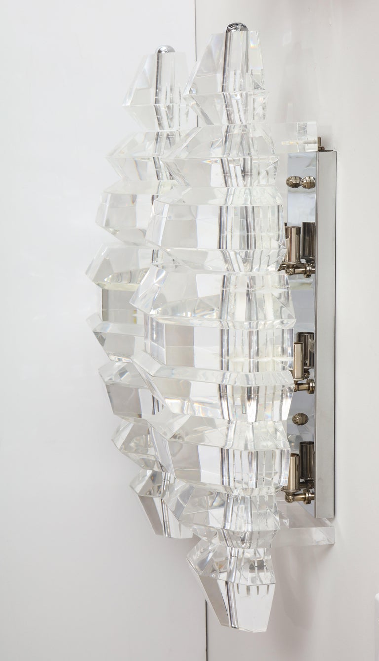 Monumental Pair of Faceted Lucite Sconces For Sale at 1stDibs