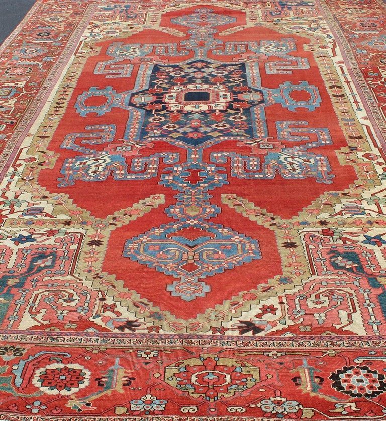 Spectacular Large Antique Persian Bakshaish Serapi Rug with Beautiful ...