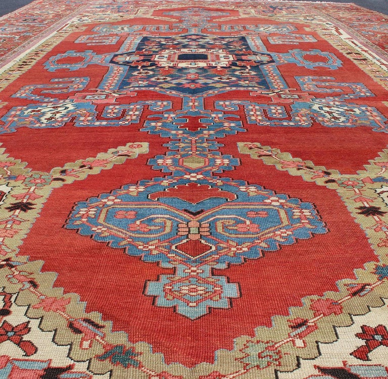 Spectacular Large Antique Persian Bakshaish Serapi Rug with Beautiful ...