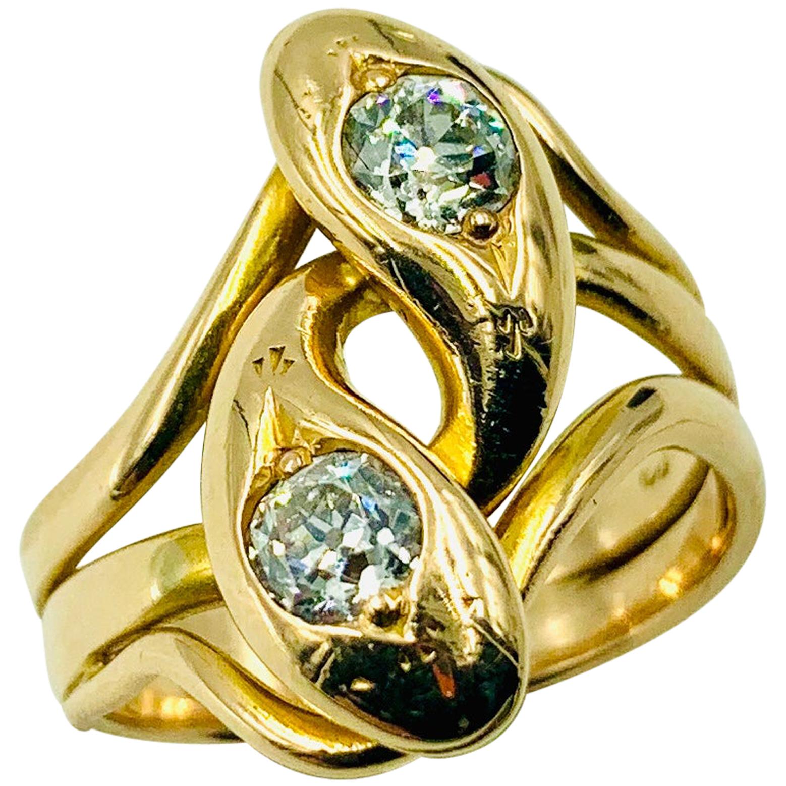 French 19th Century Sapphire Diamond 18 Karat Yellow Gold Snake Men's ...