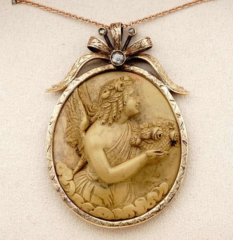 Spectacular Large Georgian Angel Lava Cameo Gold Pendant Italian Origin ...