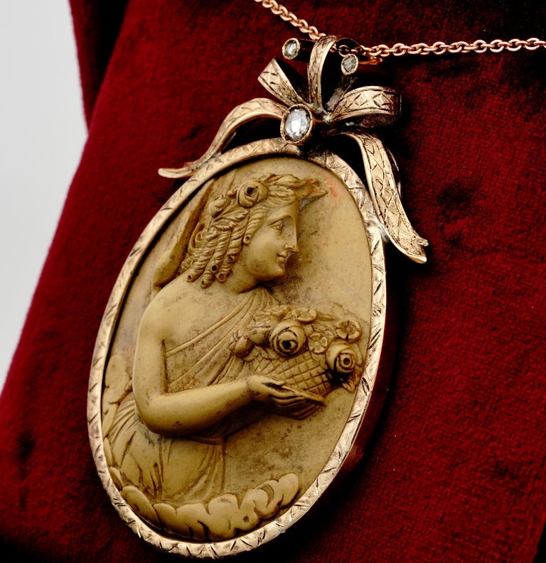 Spectacular Large Georgian Angel Lava Cameo Gold Pendant Italian Origin ...