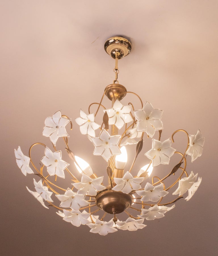 Spectacular Murano Chandelier Full of White Flowers, 1970s For Sale at ...