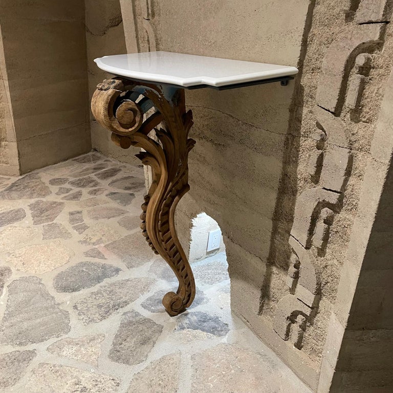 Spectacular Ornately Carved Wood Entryway Wall Console White Marble ...