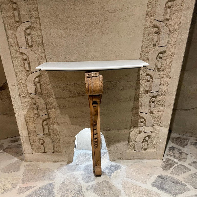 1920s Stunning White Marble Wall Mounted Console Sculptural Carved Wood ...