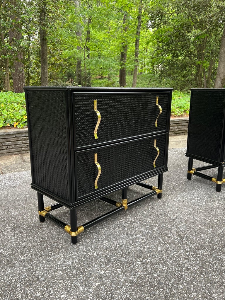Spectacular Pair of Cane and Brass Doors and Drawers Commodes by Tommi ...
