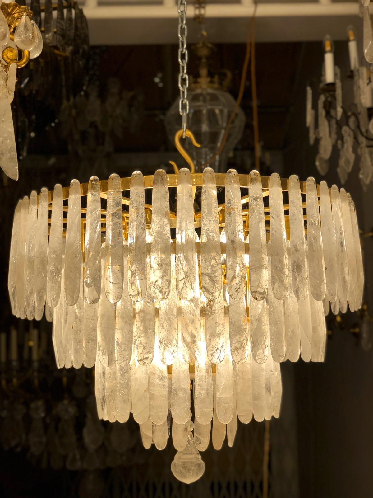 Spectacular Pair of Circular Tiered Rock Crystal Chandeliers For Sale ...