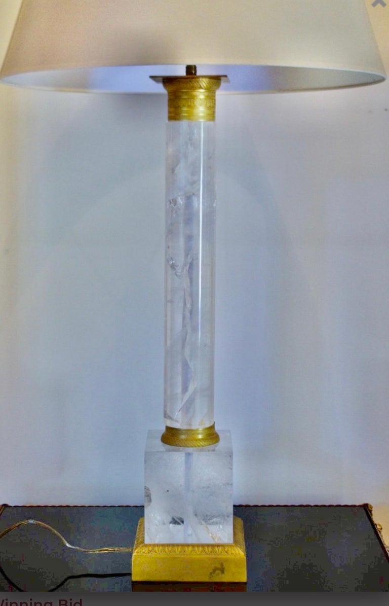 Spectacular Pair Ormolu Bronze Mounted Rock Crystal Column Form Table ...