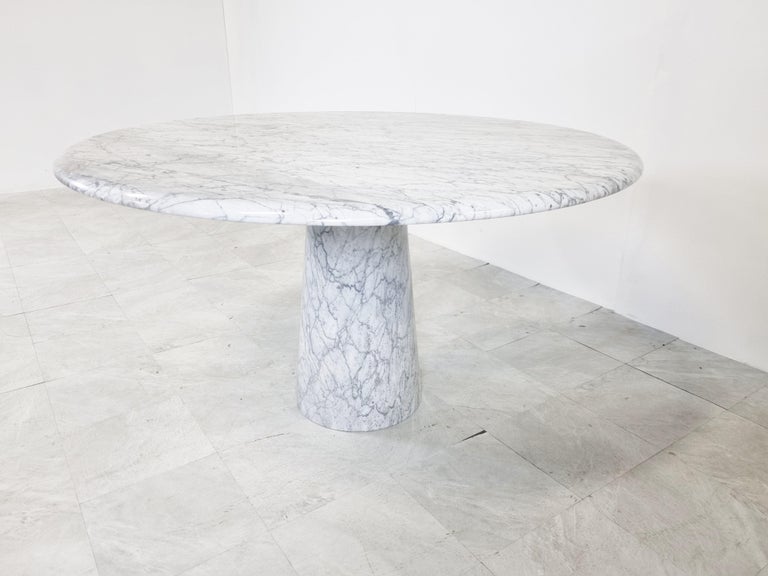 Spectacular Round Marble Dining or Center Table in Carrara Marble with ...