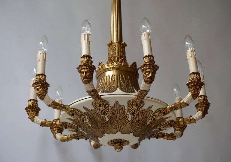 Spectacular Ten Arms Brass White Painted Chandelier with Men's Head For ...