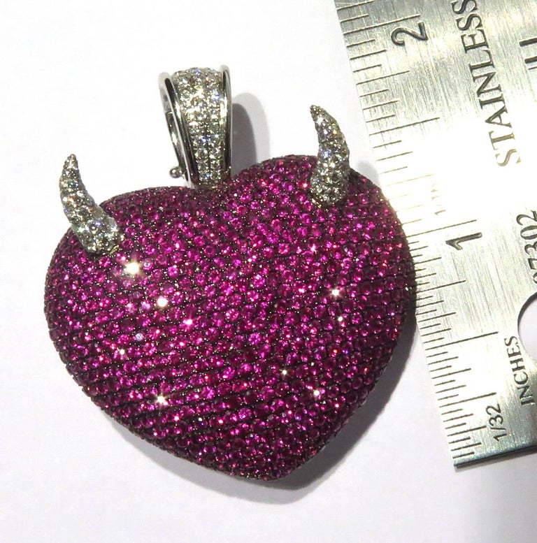 Spectacular Theo Fennell Large Ruby Heart with Diamond Horns Gold ...
