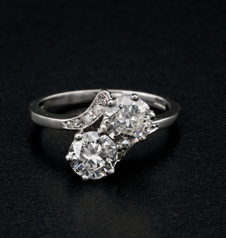 Spectacular Vintage 1.55 Carat Two-Stone G VVS Diamond Engagement ...