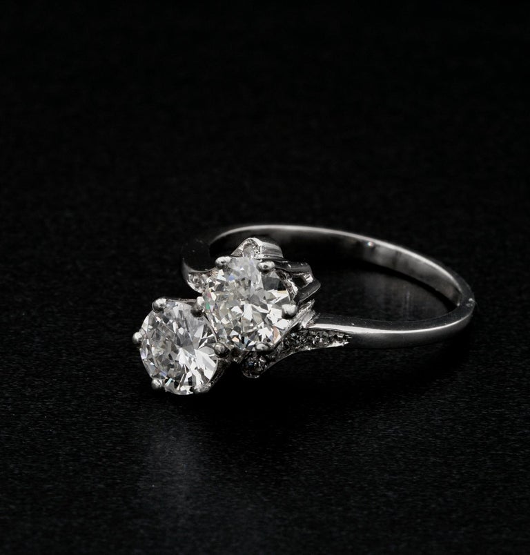 Spectacular Vintage 1.55 Carat Two-Stone G VVS Diamond Engagement ...