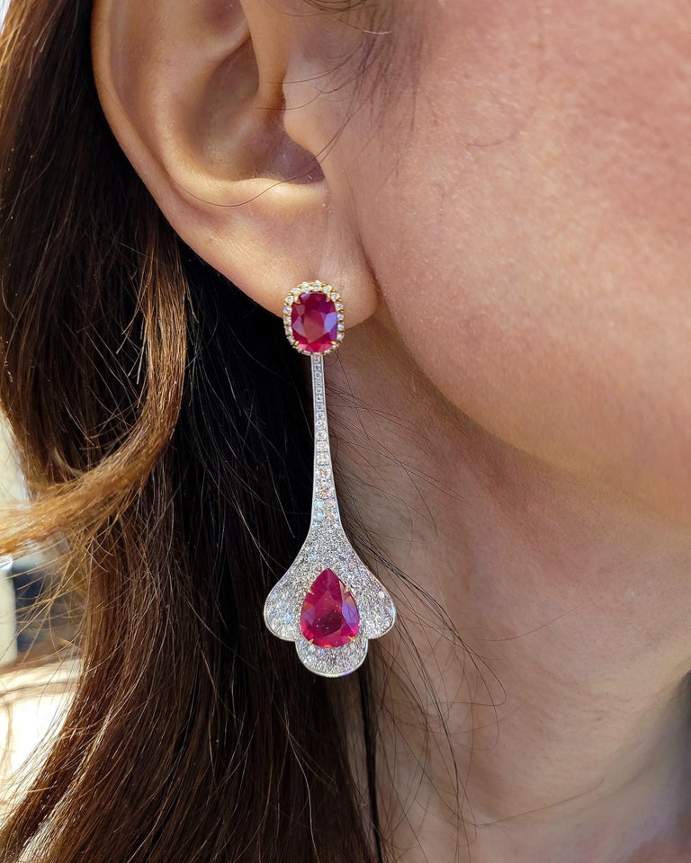 Spectra Fine Jewelry 20.24 Carat Ruby Diamond Drop Earrings For Sale at 1stDibs