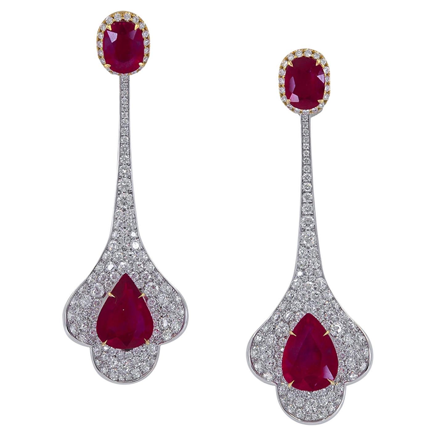 Spectra Fine Jewelry 20.24 Carat Ruby Diamond Drop Earrings For Sale at ...